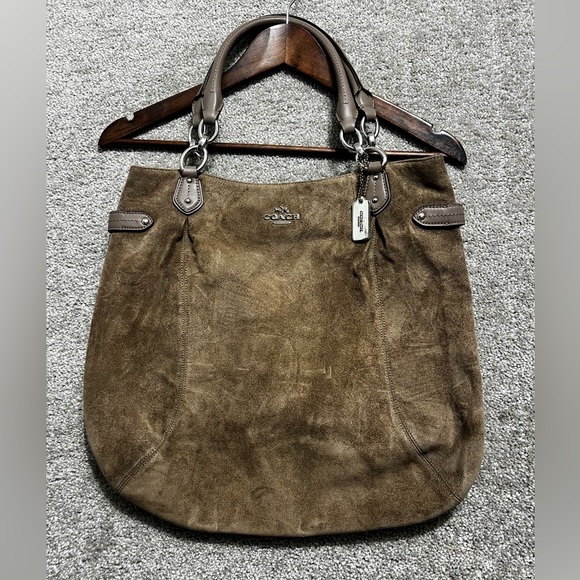 Coach | Bags | Coach Brown Suede Leather Purse Shoulder Bag Large ...
